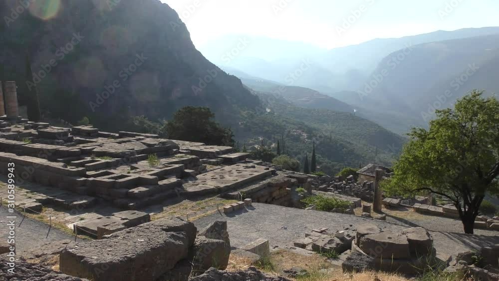 Apollo Temple in Delphi archaeological site at the Mount Parnassus ...