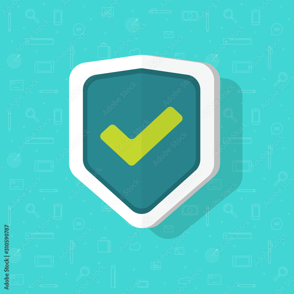Shield vector icon flat cartoon isolated symbol with check mark ...