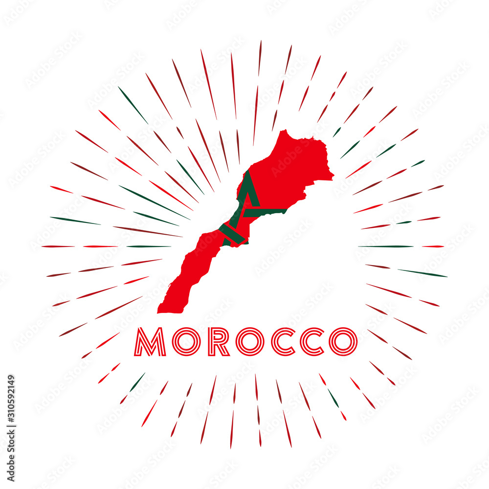 Morocco sunburst badge. The country sign with map of Morocco with ...