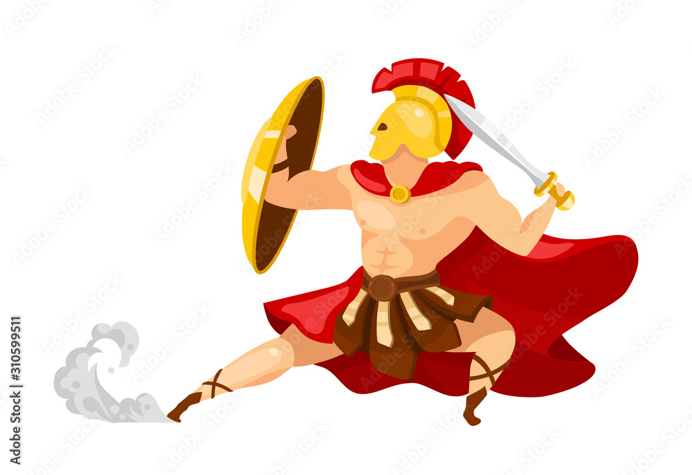 Warrior flat vector illustration. Theseus in armor. Gladiator with ...
