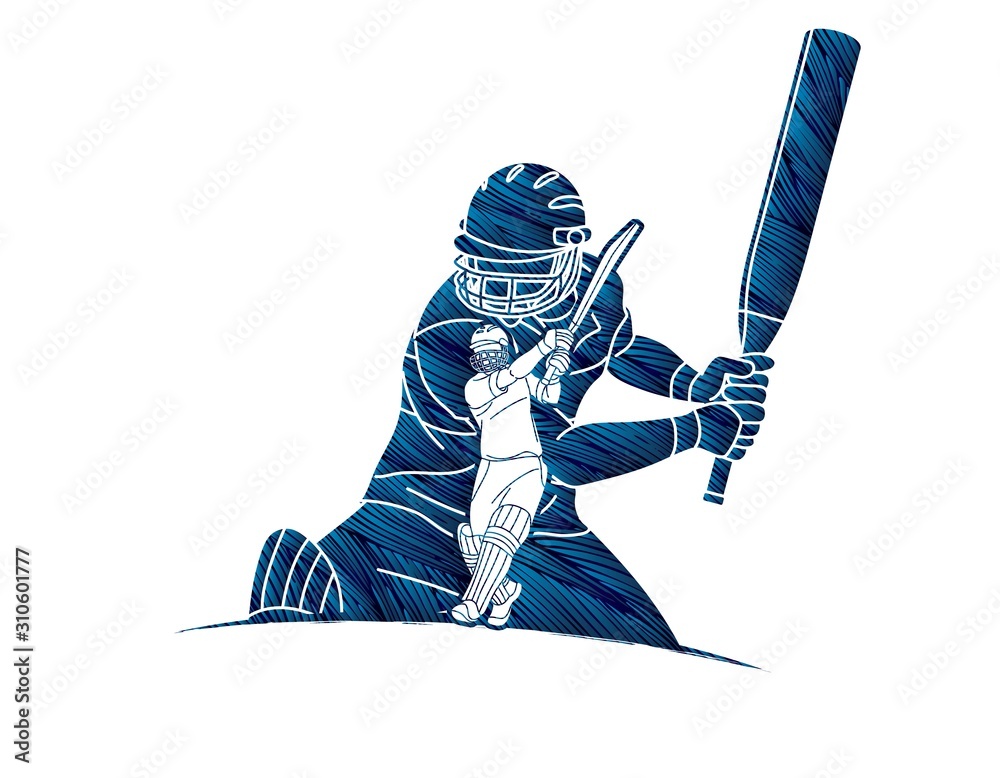 Group of Cricket players action cartoon sport graphic vector. Stock ...
