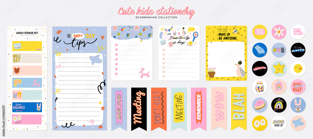 Collection of weekly or daily planner, note paper, to do list, stickers ...