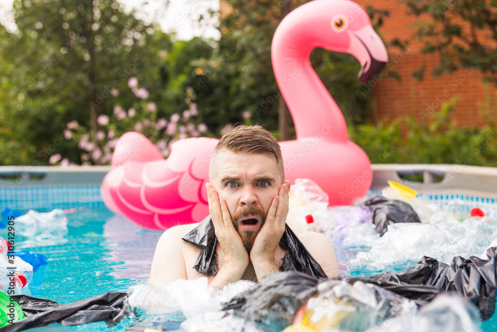 Ecology, plastic trash, environmental emergency and water pollution ...