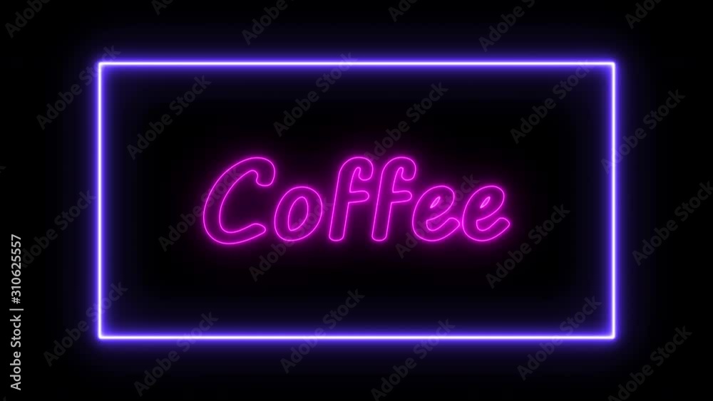 Coffee, cafe neon sign fluorescent light glowing on signboard ...