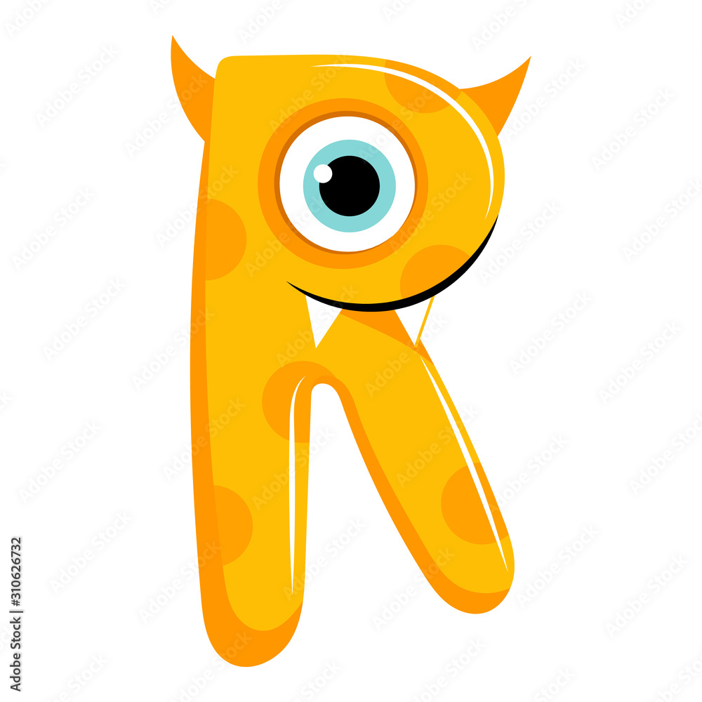 Kids cartoon alphabet. Cartoon cheerful letter R isolated on the white ...