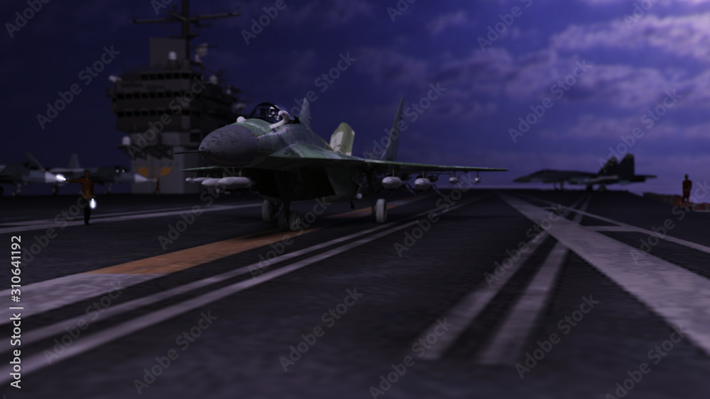 Russian mig jet fighter is ready for departure from aircraft carrier 3d ...
