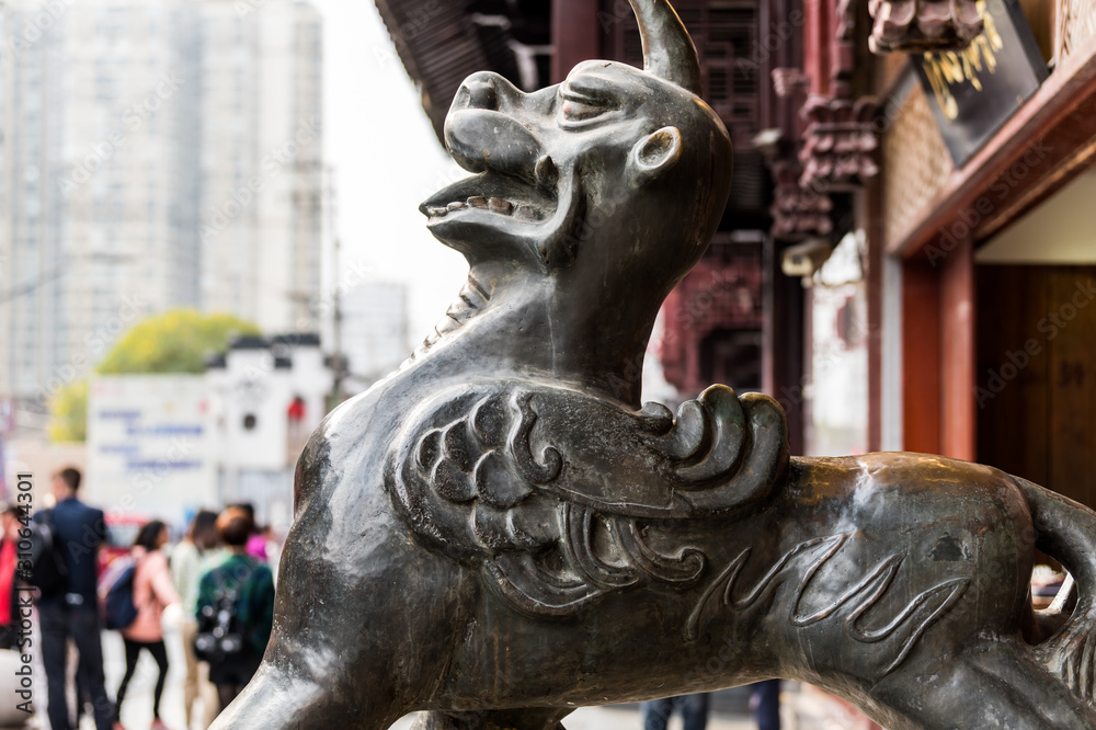 A fabulous beast called Xiezhi from Chinese mythology statue in ...