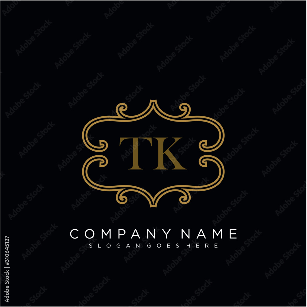 Initial letter TK logo luxury vector mark, gold color elegant classical ...