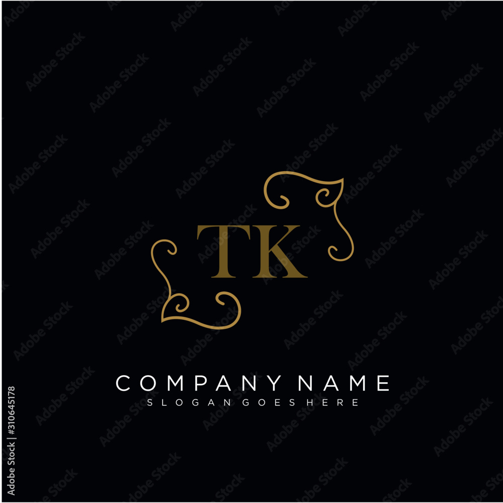 Initial letter TK logo luxury vector mark, gold color elegant classical ...