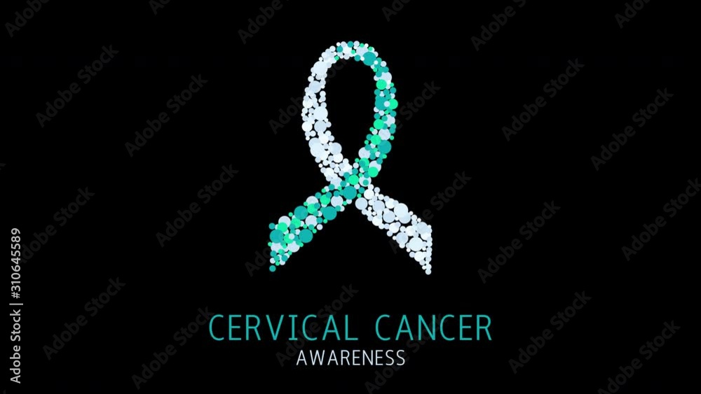 Cervical cancer awareness animation with white and teal ribbon made of ...