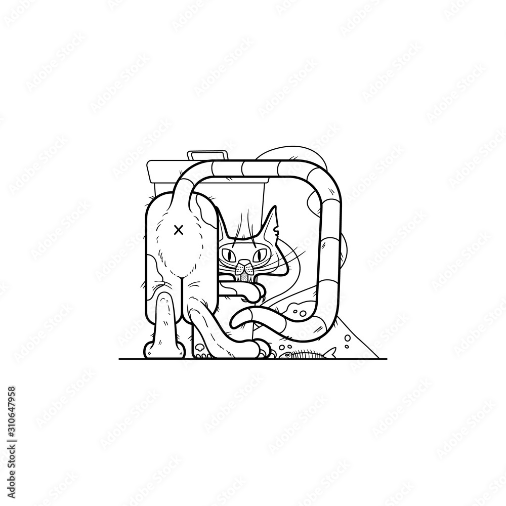Lazy cute funny cat in the trash stock vector illustration isolated on ...