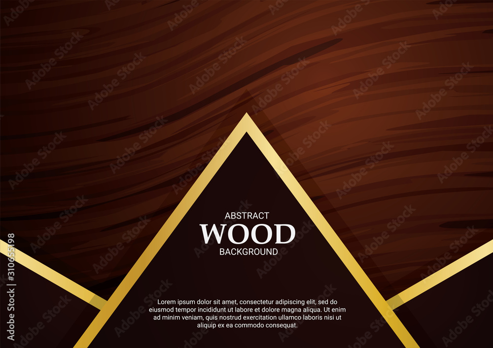 Modern wooden theme background template with golden triangle base cover ...