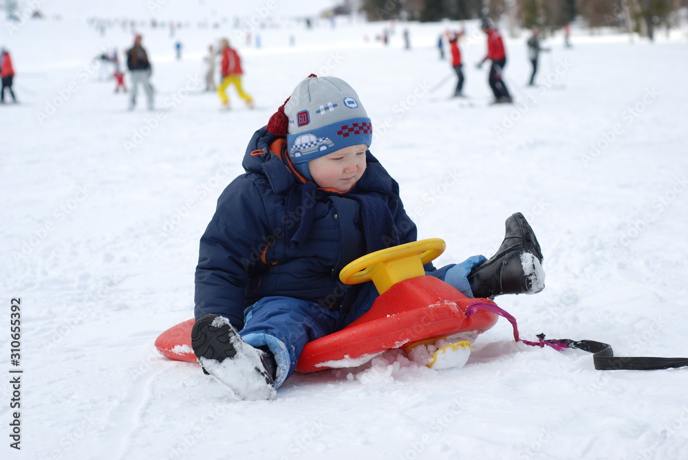 winter, snow, child, boy, fun, cold, children, sled, kid, sledge, happy ...