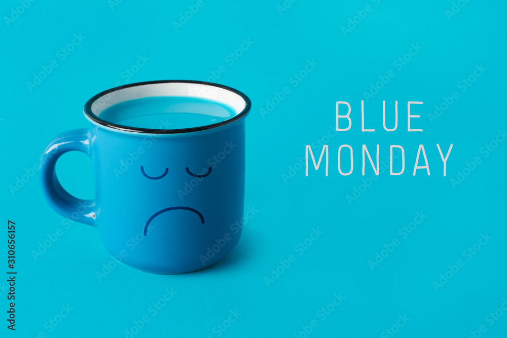 blue mug with sad face and text blue monday. Stock Photo | Adobe Stock