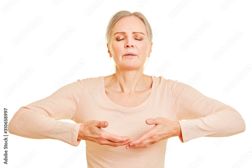 Inhale and exhale during breathing exercise Stock Photo | Adobe Stock