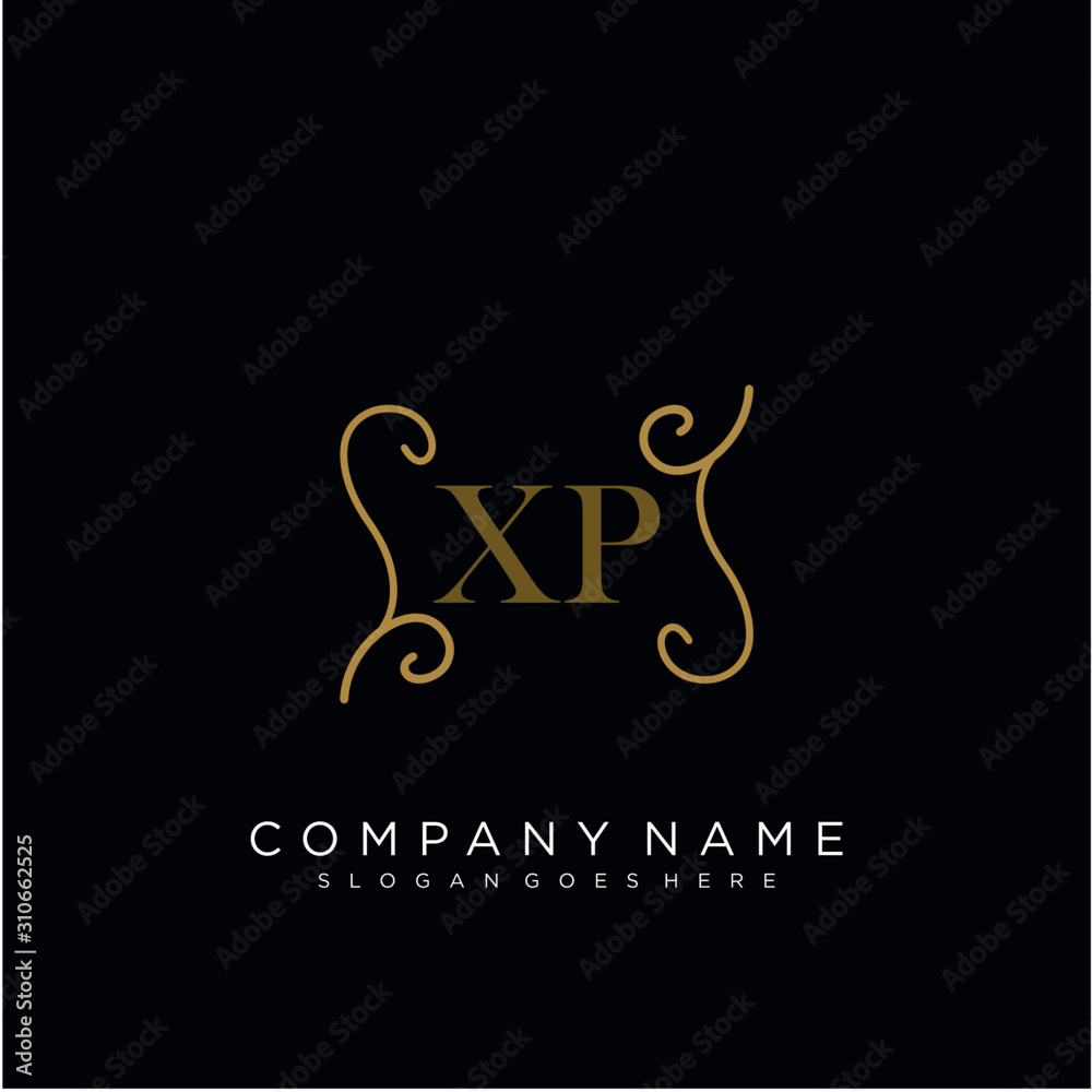 Initial letter XP logo luxury vector mark, gold color elegant classical ...