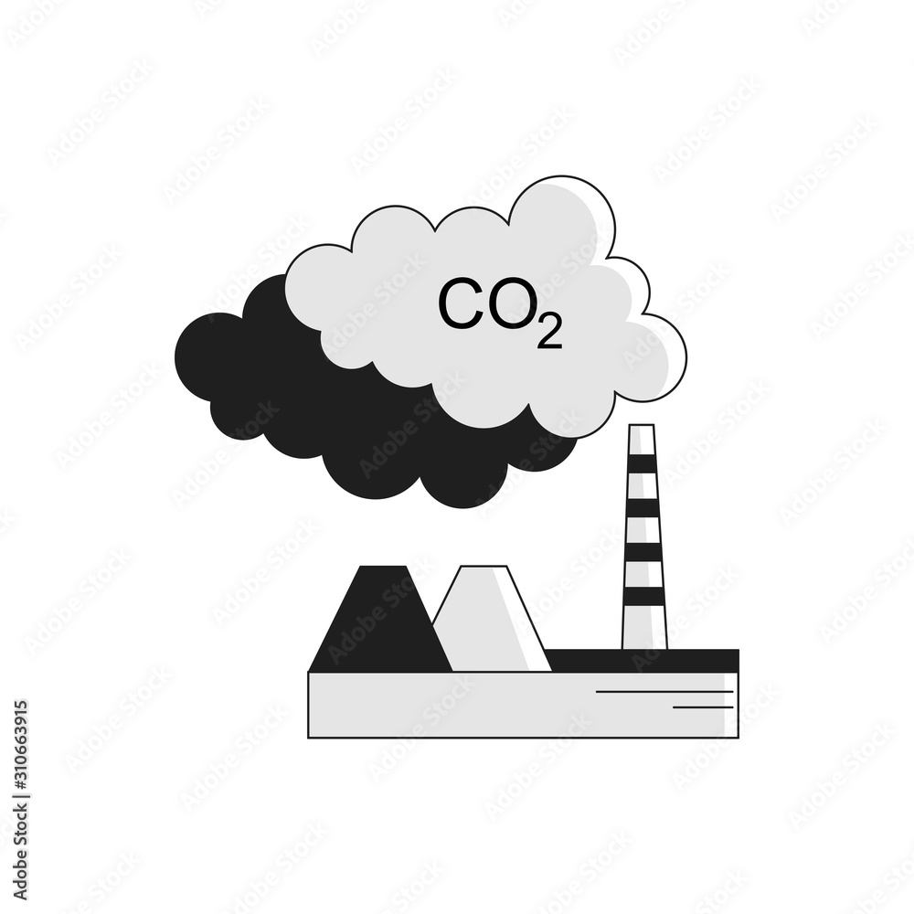 Plant with chimney polluting carbon dioxide. CO2 emissions production ...