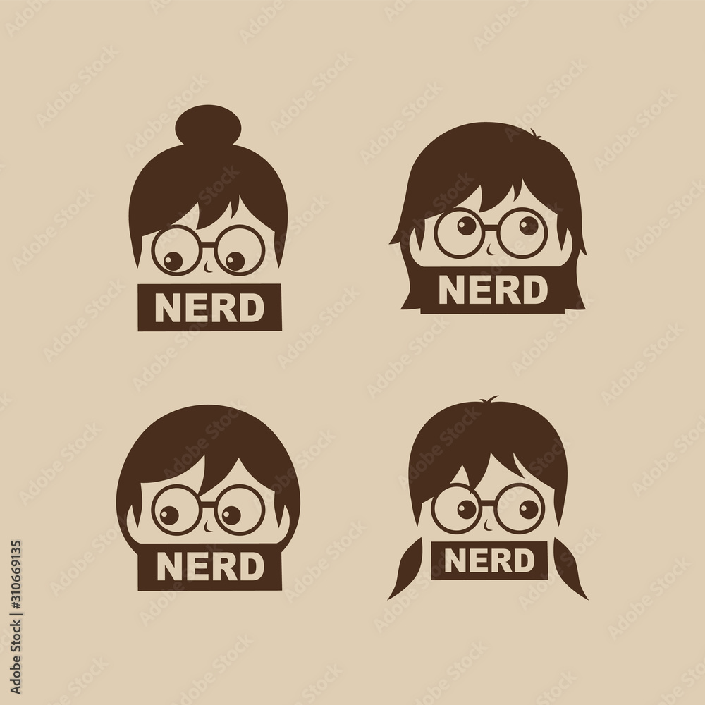nerd geek girl cartoon character sign logo vector Stock Vector | Adobe ...