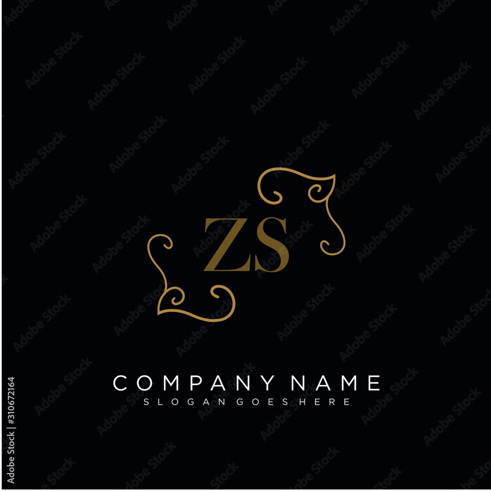 Initial letter ZS logo luxury vector mark, gold color elegant classical ...