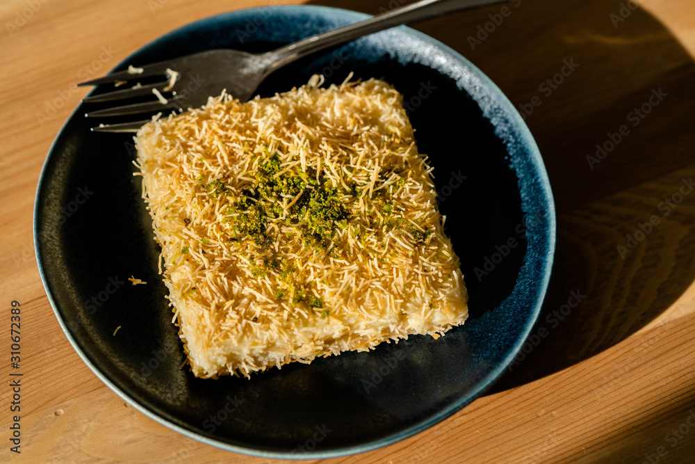 Turkish Dessert Custard Pudding Muhallebi Kadayif with Pistachio Powder ...