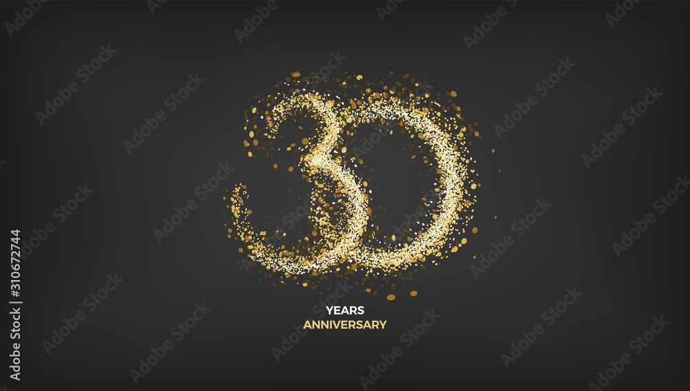 30 years anniversary black color background vector design with golden ...