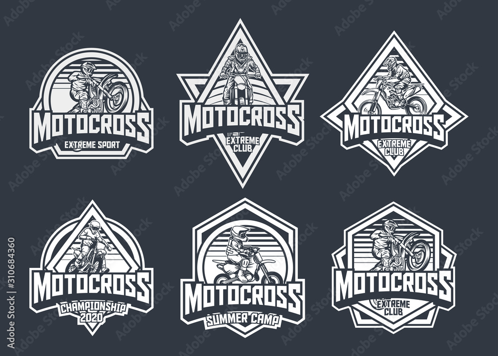 Motocross premium vintage badge logo label design template pack black ...