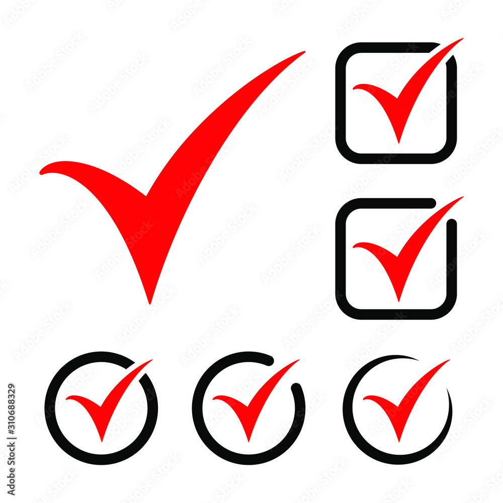 Red tick icon vector symbol, checkmark isolated on white background ...