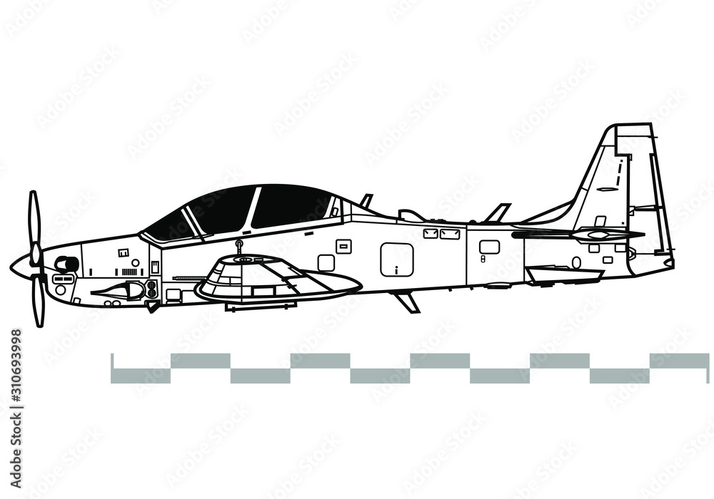 Embraer EMB 314, A-29, Super Tucano. Outline vector drawing Stock ...