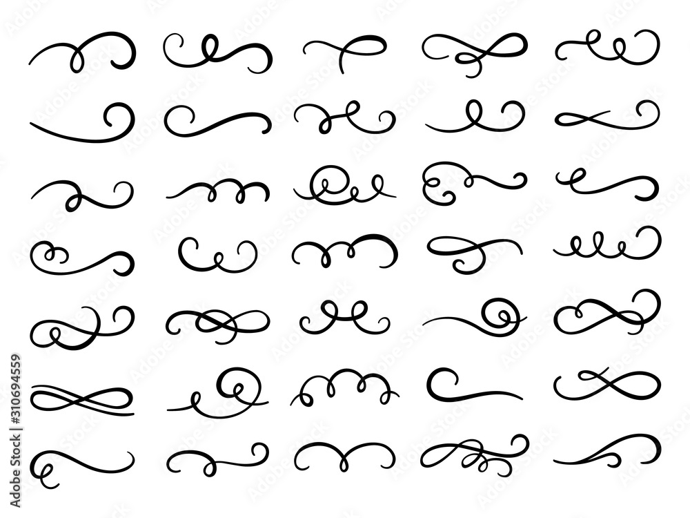 Calligraphic swirl flourish. Modern swirling flourishes, romantic card ...