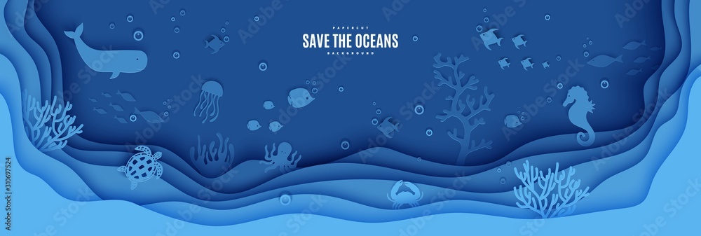 Paper cut butterfly fish, seahorse, moonfish, turtle, crab, octopus ...