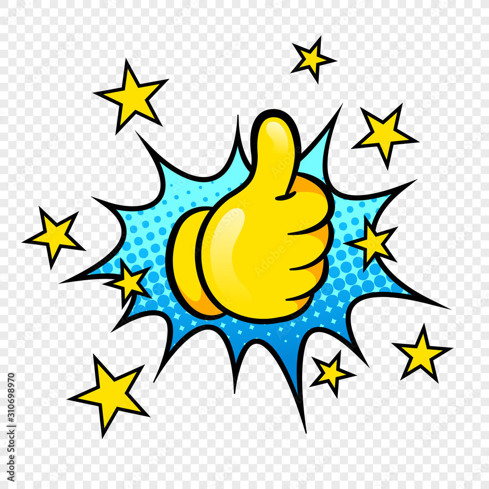 Thumbs up comic style hand drawn hand inside a comic Explosion Frame ...