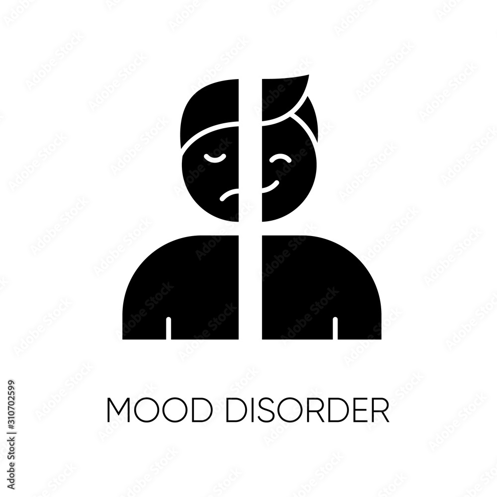 Mood disorder glyph icon. Manic and depressive episodes. Dysthymia ...