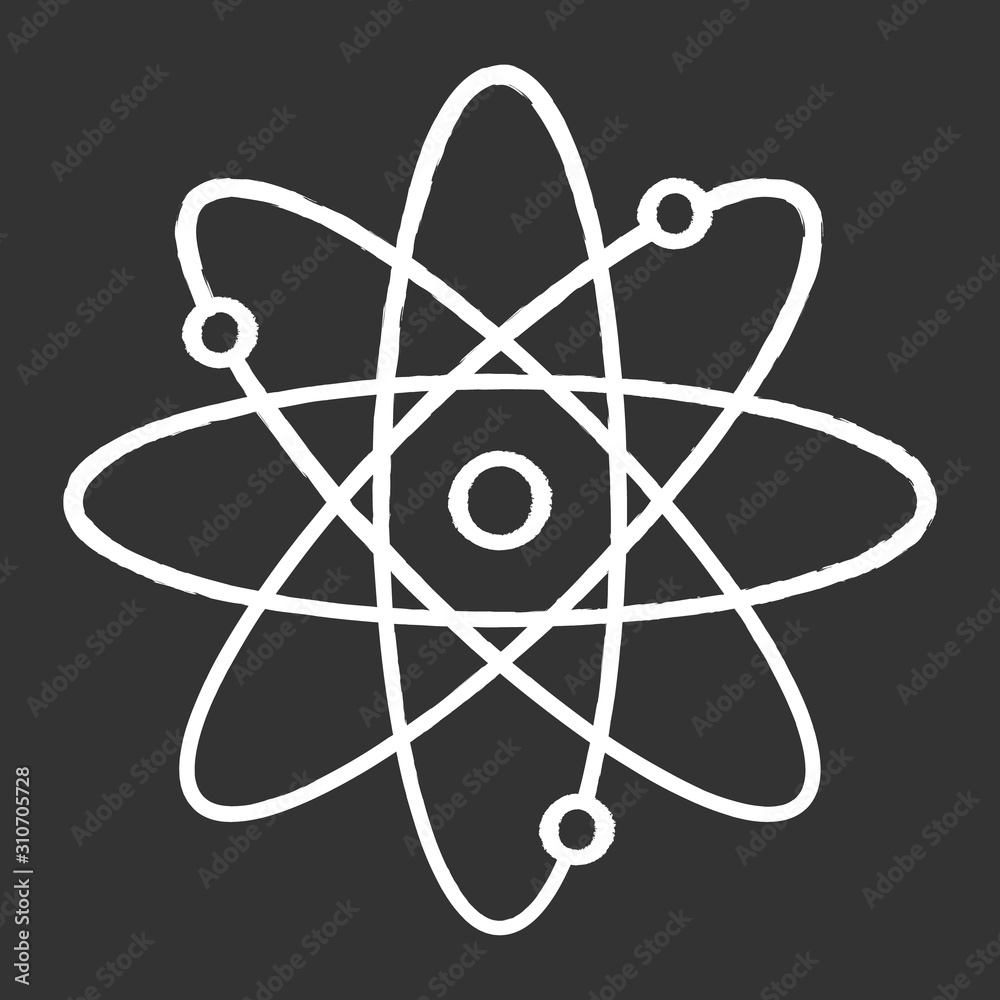 Molecule atom chalk icon. Nuclear energy source. Atom core with ...