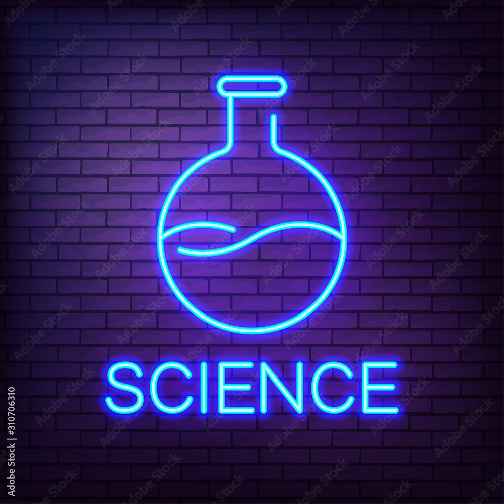 Neon sign with a florence flask and the inscription Science under it on ...