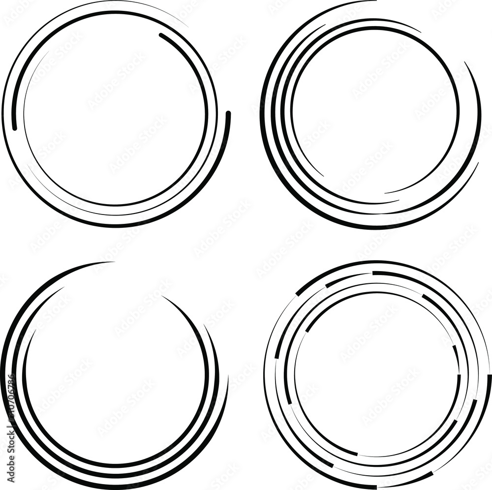 Set of black abstract stripes in circle form. Geometric art. White ...