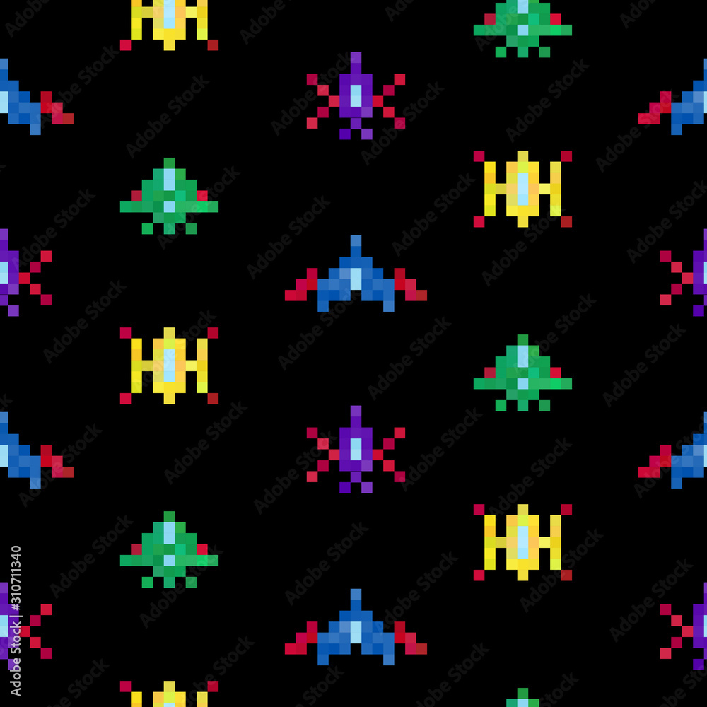Vintage pixel art background. Seamless pattern of vector pixel ...