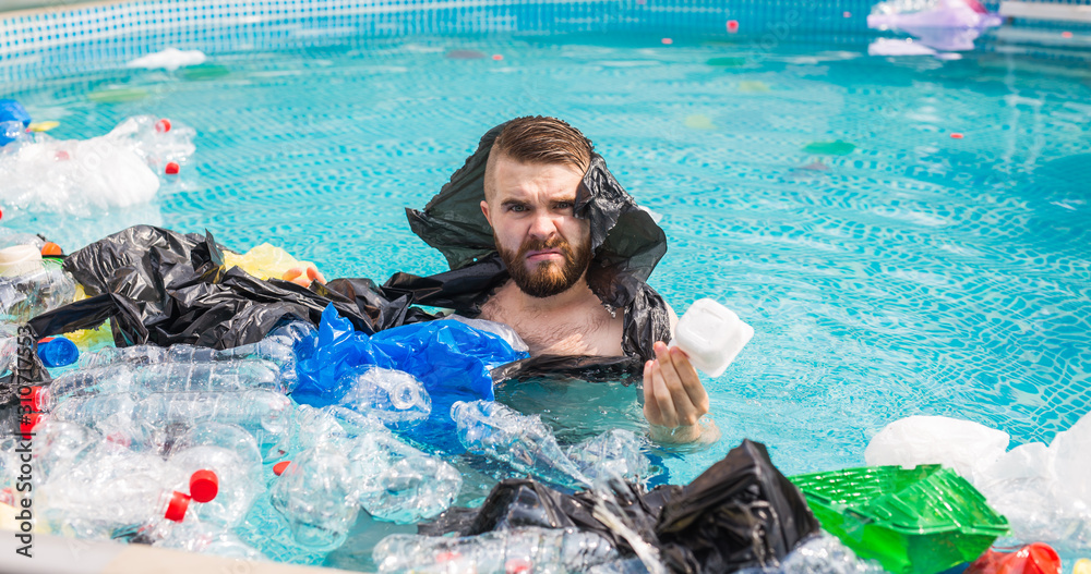 Ecology, plastic trash, environmental emergency and water pollution ...