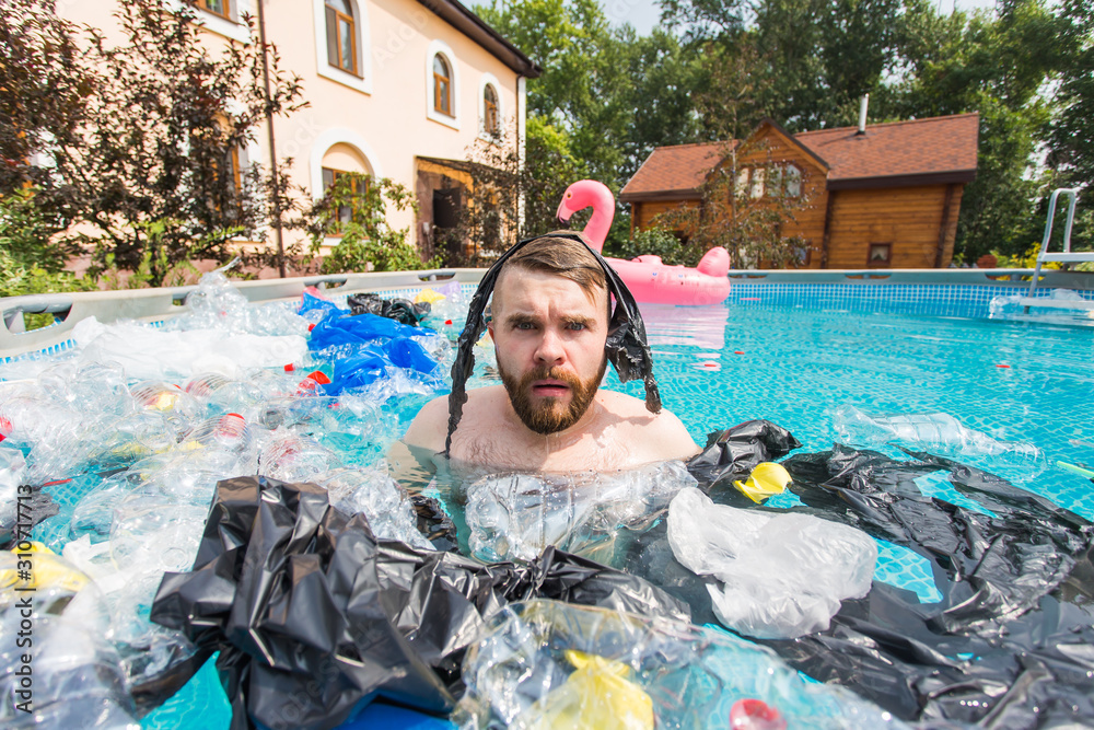 Ecology, plastic trash, environmental emergency and water pollution ...