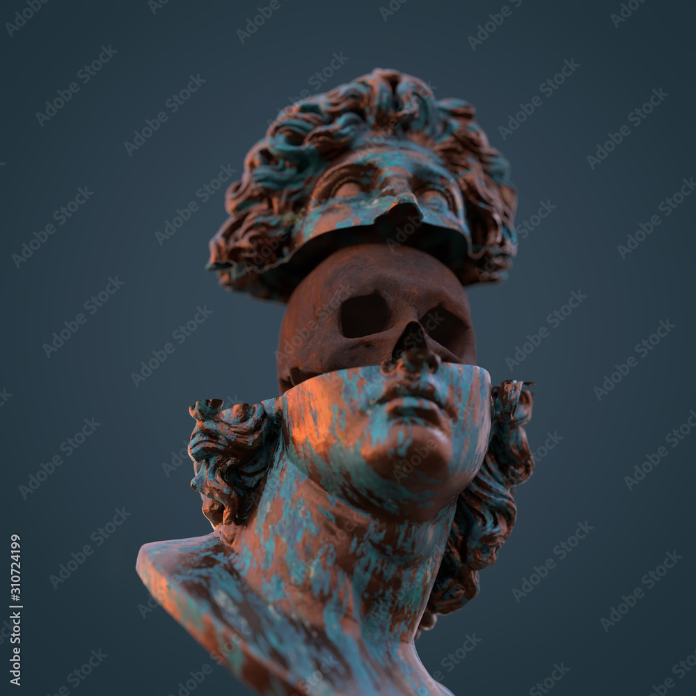 antique statue with a skull inside Stock Illustration | Adobe Stock