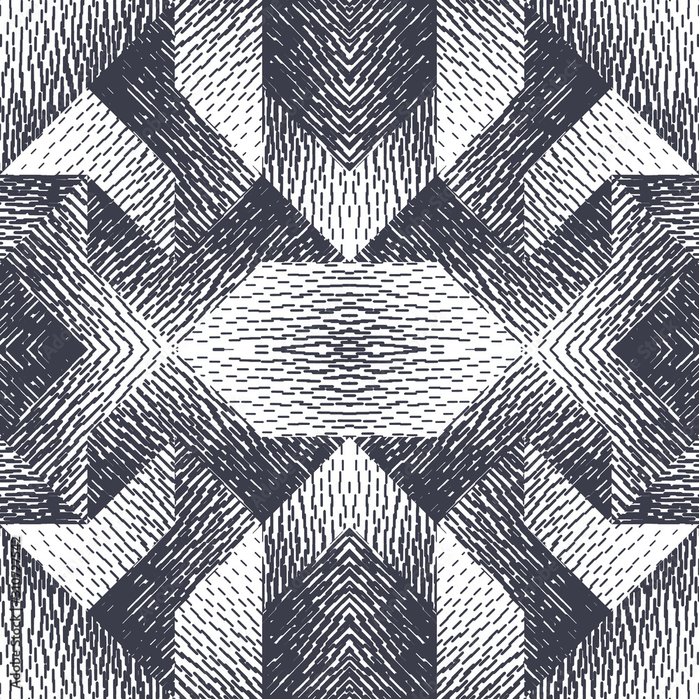 Abstract seamless pattern of geometric shapes with texture. Optical ...