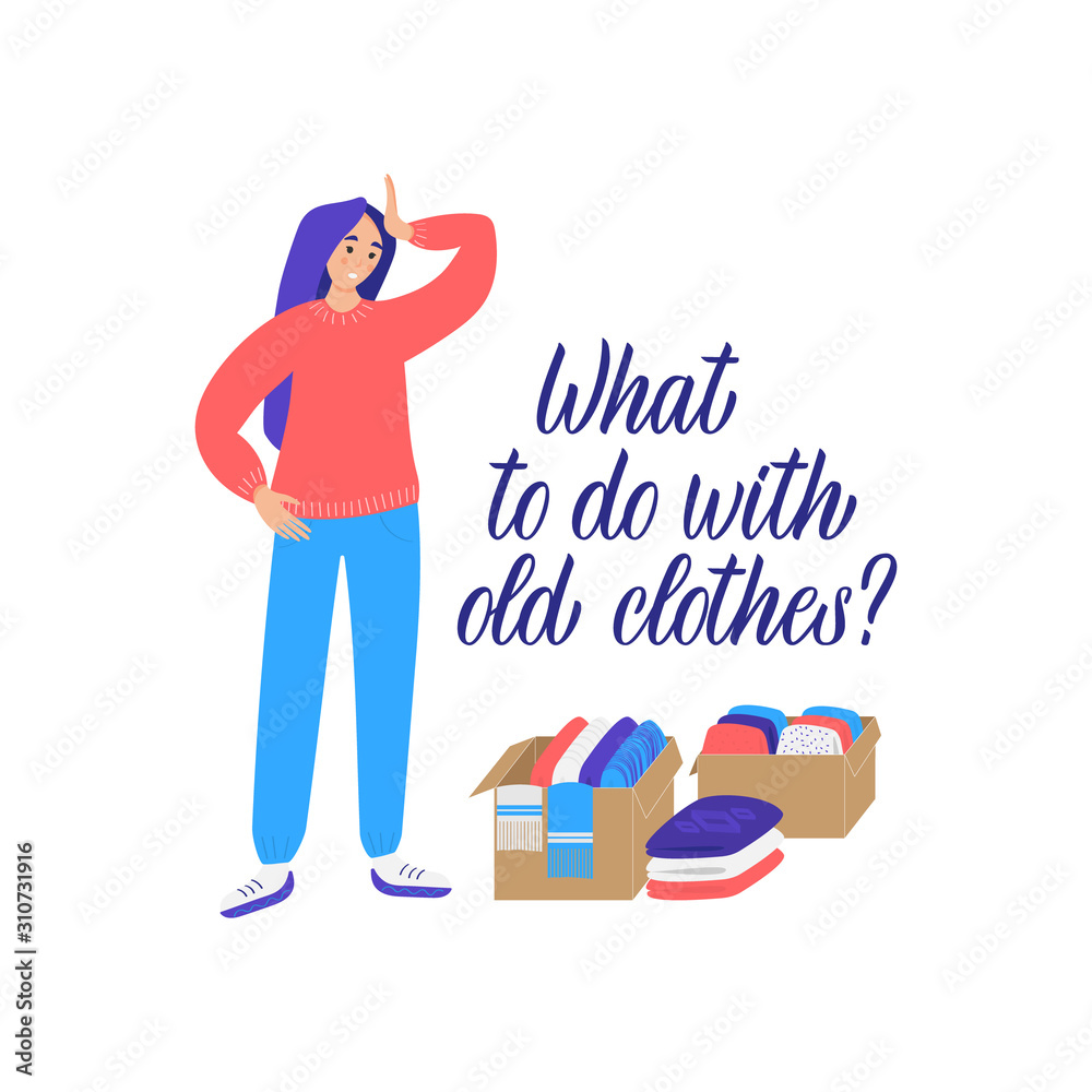 Hand drawn lettering quote: What to do with old clothes? Donation ...