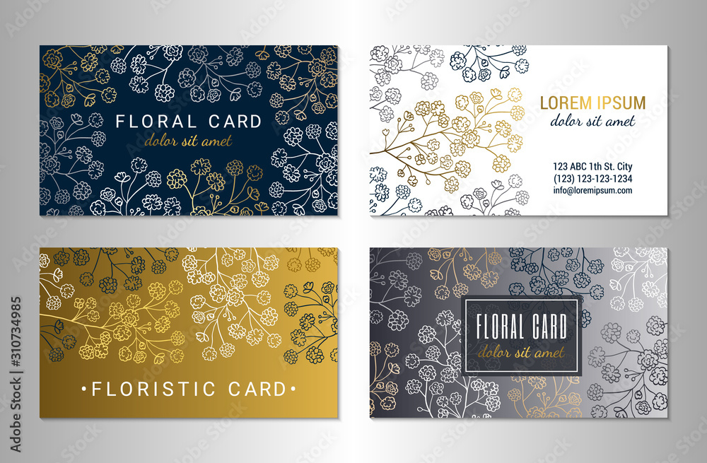 Visiting card design template set. Elegant blooming gypsophila flower ...