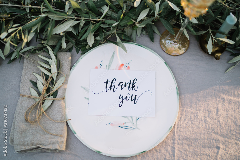 Thank you text on a plate Stock Photo | Adobe Stock
