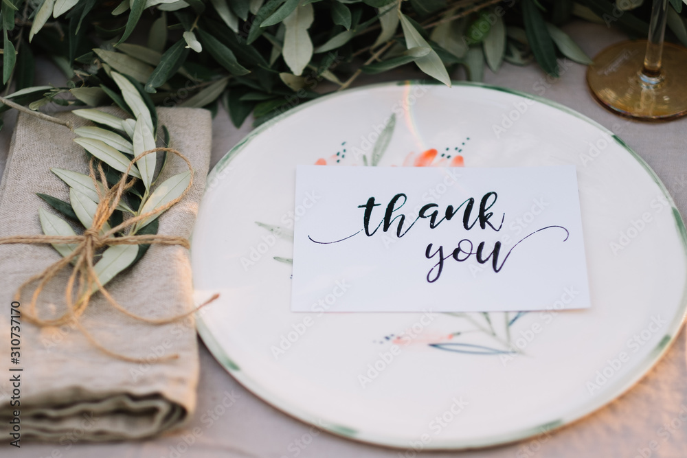 Thank you text on a plate Stock Photo | Adobe Stock