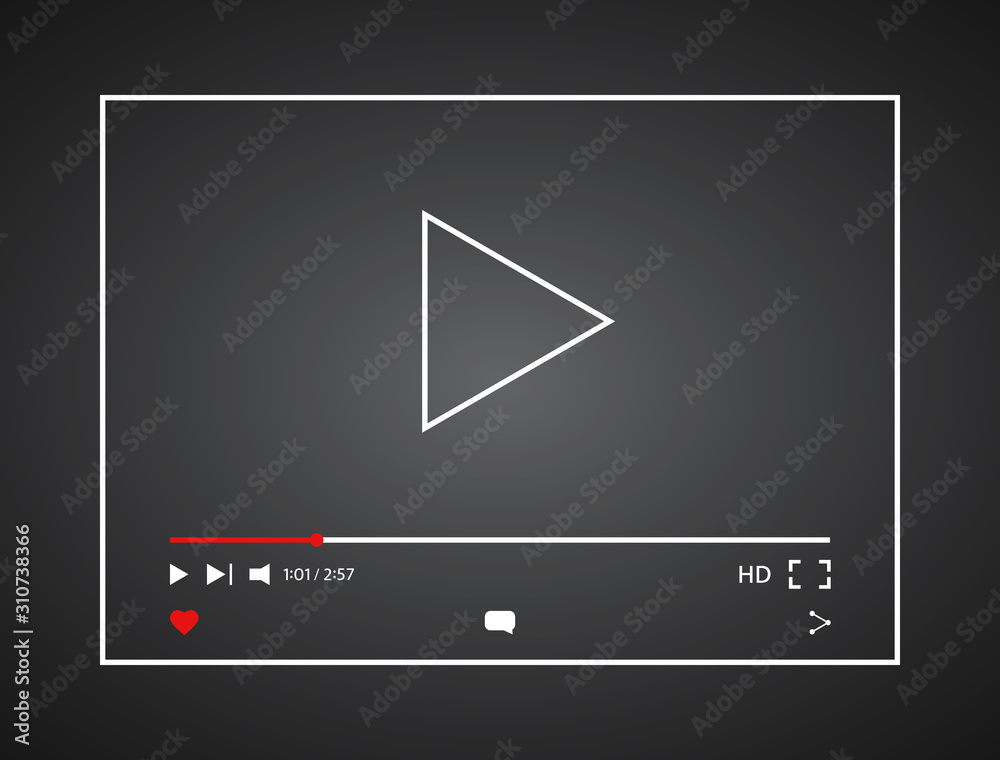 Video player. Social media player window bar design mockup. Interface ...