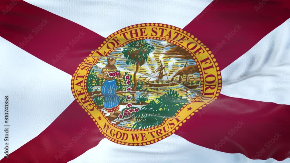Florida (U.S. state) flag waving in the wind with highly detailed ...
