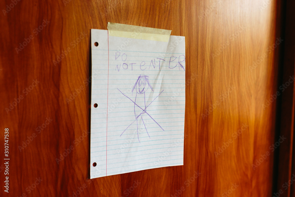 do not enter sign in child's handwriting Stock Photo | Adobe Stock