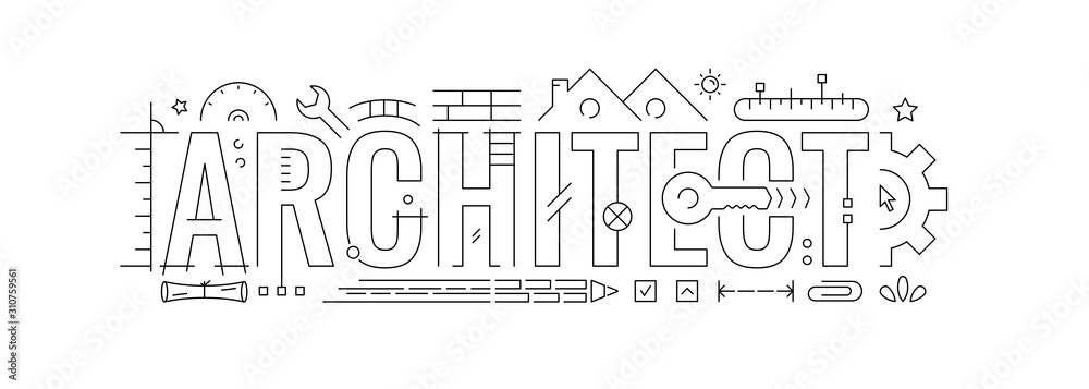 architect word technical drawing concept. architect and architecture ...