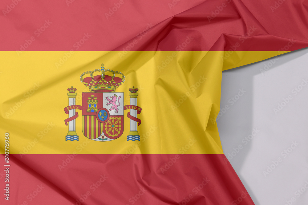 Spain fabric flag crepe and crease with white space, a horizontal of ...