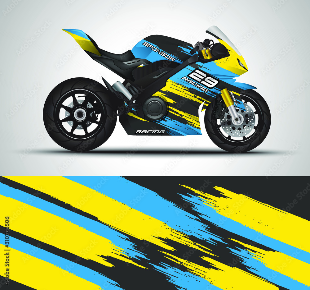 Racing motorcycle wrap decal and vinyl sticker design. Concept graphic ...